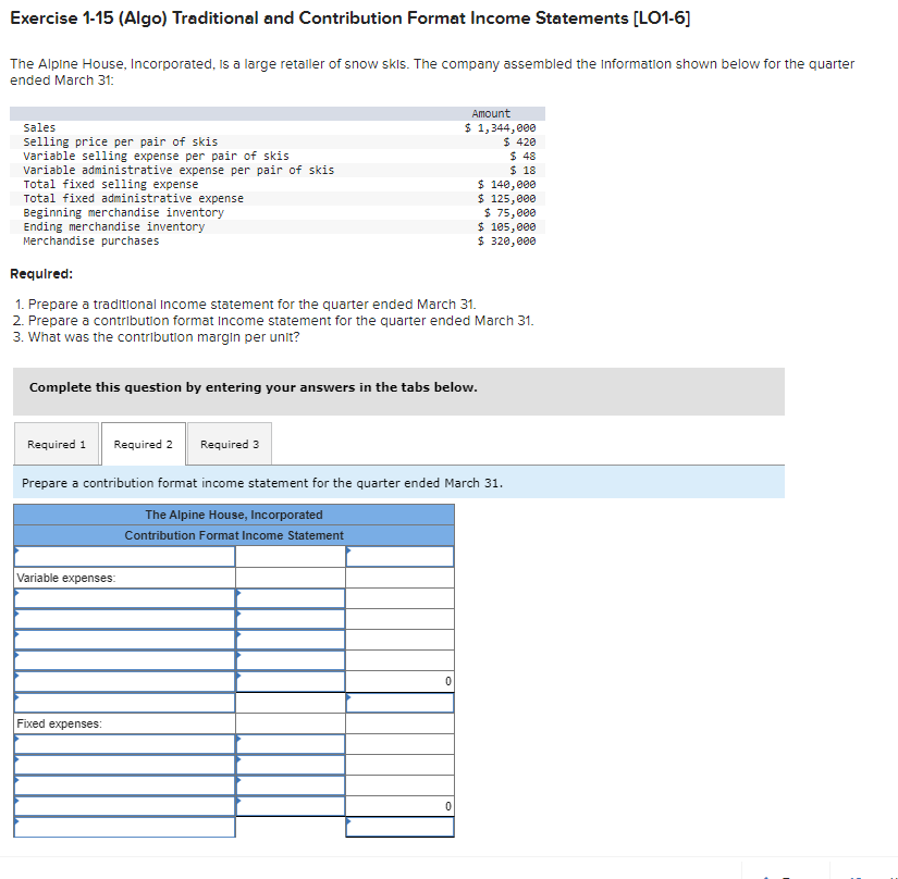 Solved Exercise 1-15 (Algo) Traditional and Contribution | Chegg.com