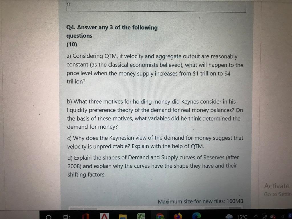 Solved rr Q4. Answer any 3 of the following questions (10) | Chegg.com