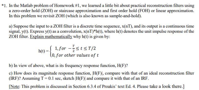 *1. In the Matlab problem of Homework #1, we learned | Chegg.com