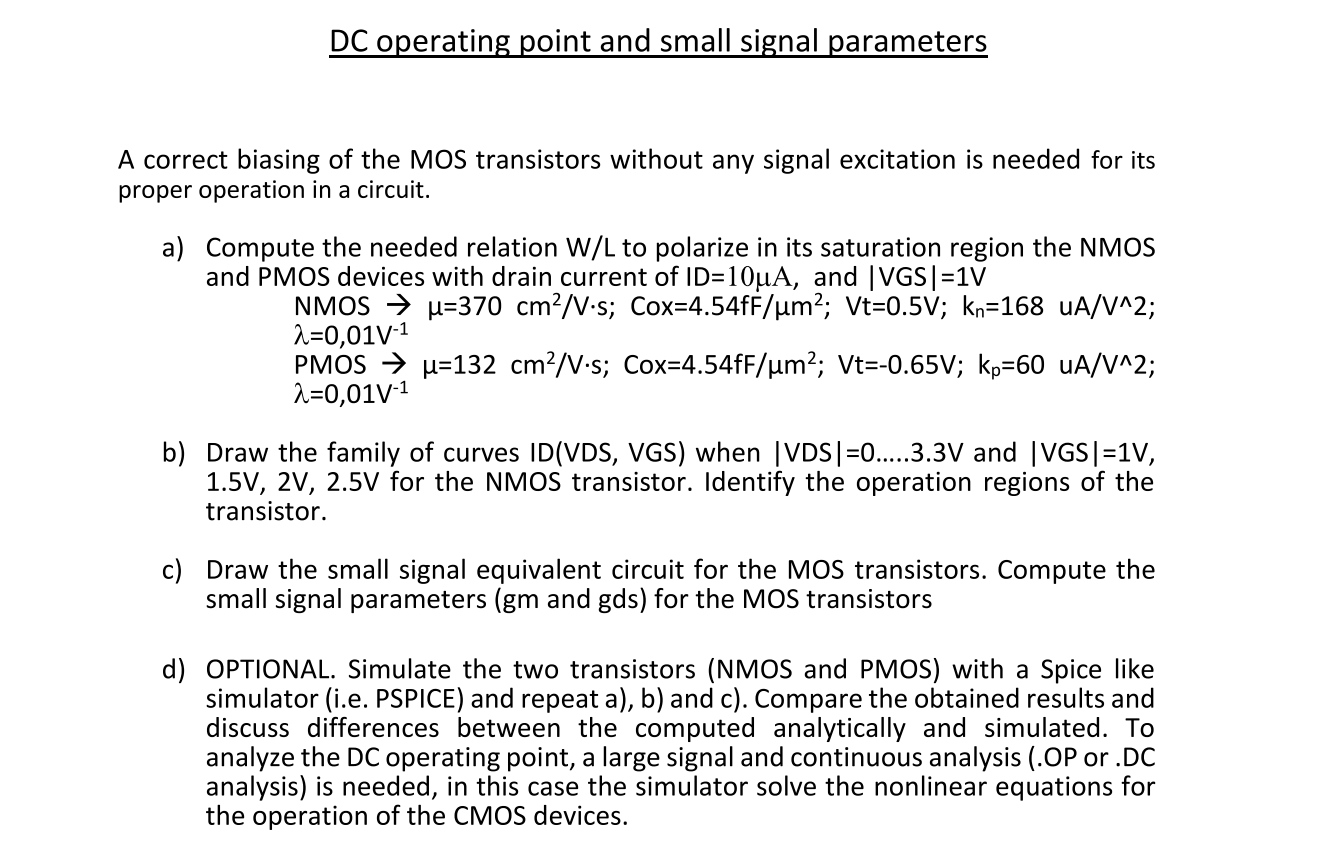 Solved DC operating point and small signal parameters A | Chegg.com