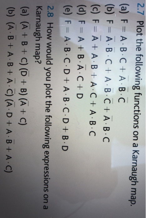 Solved 2.7 Plot the following functions on a Karnaugh map | Chegg.com