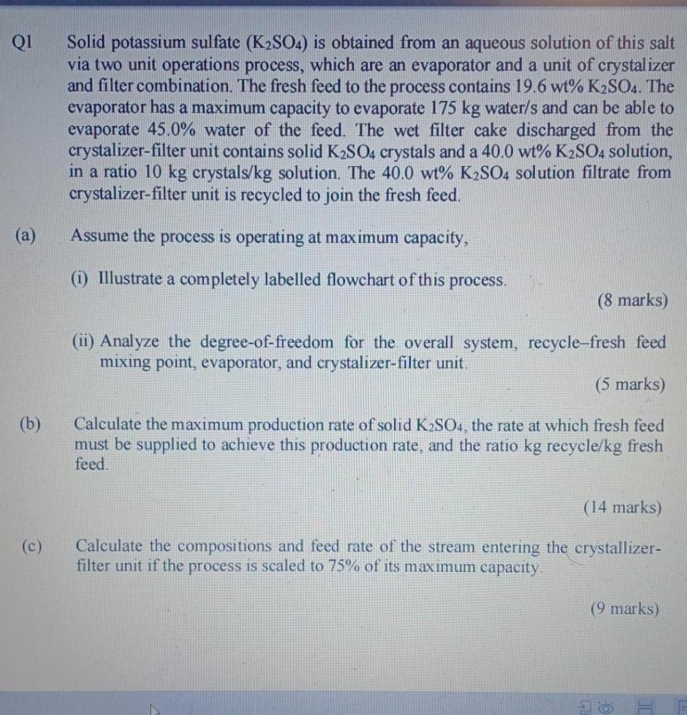 Solved Q1 Solid potassium sulfate (K2SO4) is obtained from | Chegg.com