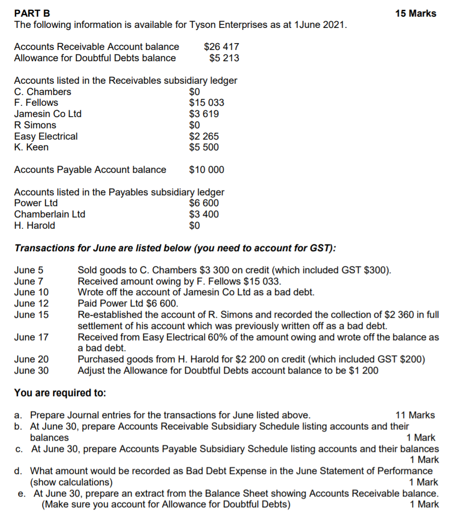 Solved 15 Marks PART B The following information is | Chegg.com
