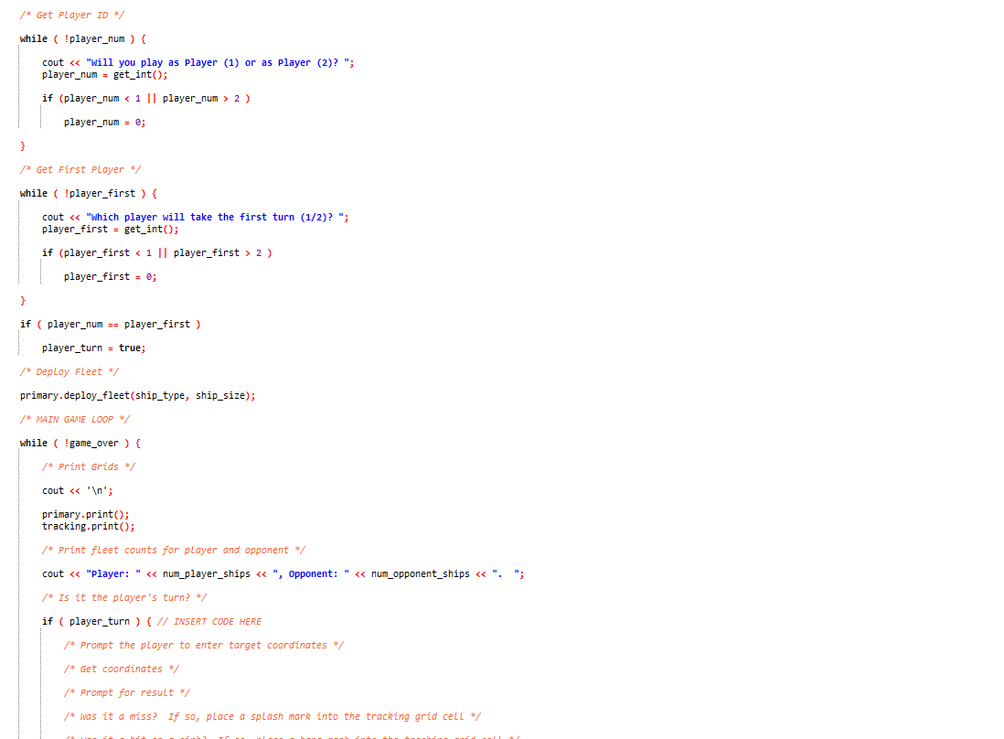 Solved C++ BATTLESHIP GAME FILL THE PLACES THAT SAYS INSERT | Chegg.com