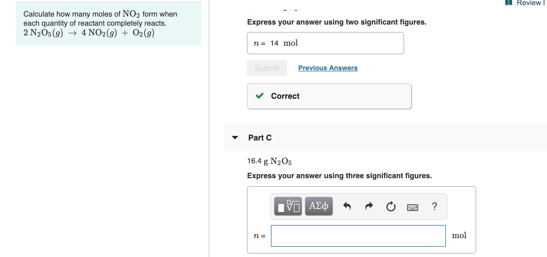 Solved Il Review Calculate how many moles of NO2 form when | Chegg.com