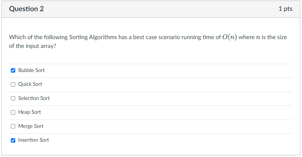 Solved Question 2 1 pts Which of the following Sorting | Chegg.com
