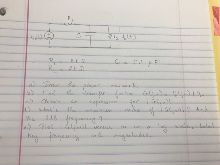 Solved Draw the phasor network Find the transfer function | Chegg.com