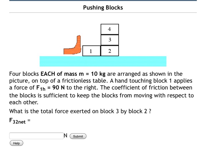 Solved Pushing Blocks 4 Four blocks EACH of mass m = 10 kg | Chegg.com