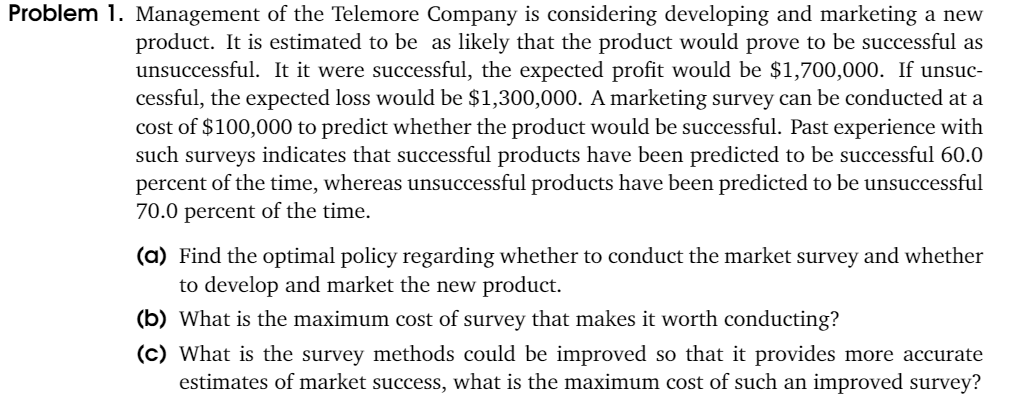 Solved Problem 1. Management of the Telemore Company is | Chegg.com