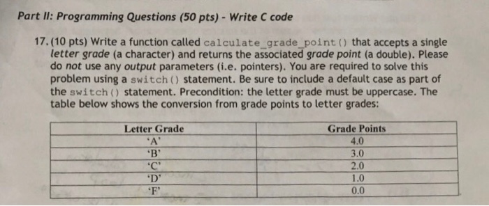 Solved Part Il: Programming Questions (50 pts)- Write C code | Chegg.com