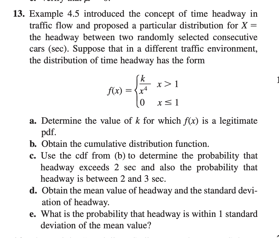 Solved 3. Example 4.5 introduced the concept of time headway | Chegg.com
