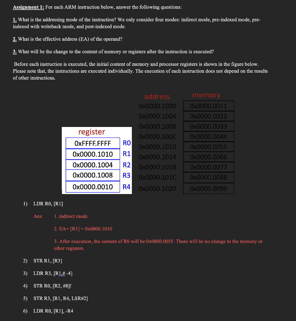 Solved Assignment 1: For each ARM instruction below, answer | Chegg.com
