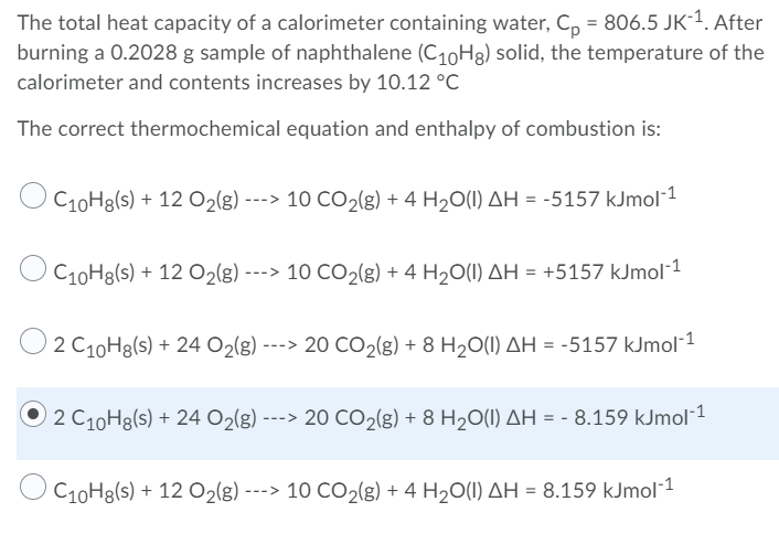 Solved The total heat capacity of a calorimeter containing | Chegg.com