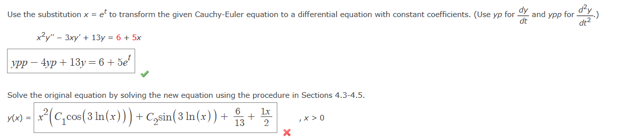Solved Use the substitution x=et to transform the given | Chegg.com