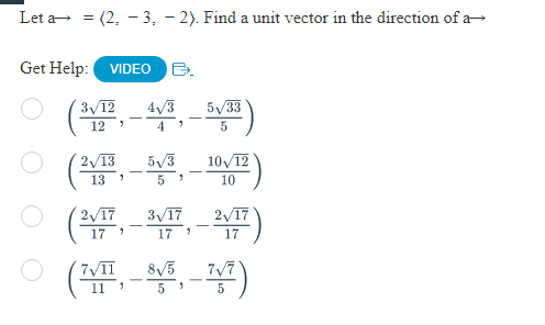 Solved Let a→= 2,−3,−2 . Find a unit vector in the direction | Chegg.com