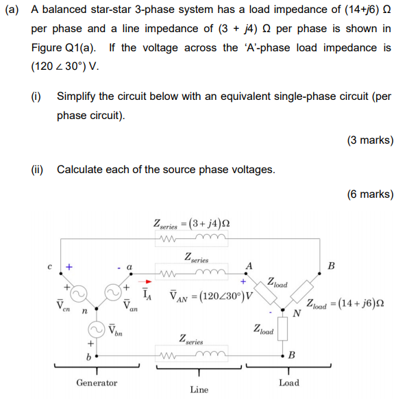 Solved (a) A balanced star-star 3-phase system has a load | Chegg.com