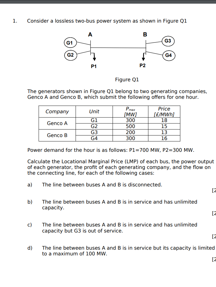 Solved Consider a lossless two-bus power system as shown in | Chegg.com