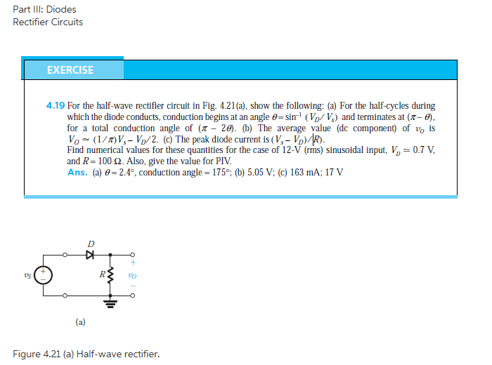 Solved Part IIl: Diodes Rectifier Circuits EXERCISIE 4.19 | Chegg.com