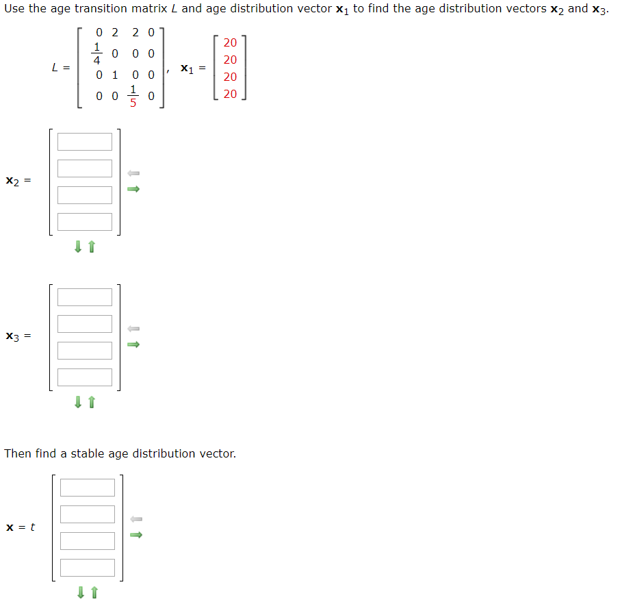 Solved Use the age transition matrix L and age distribution | Chegg.com