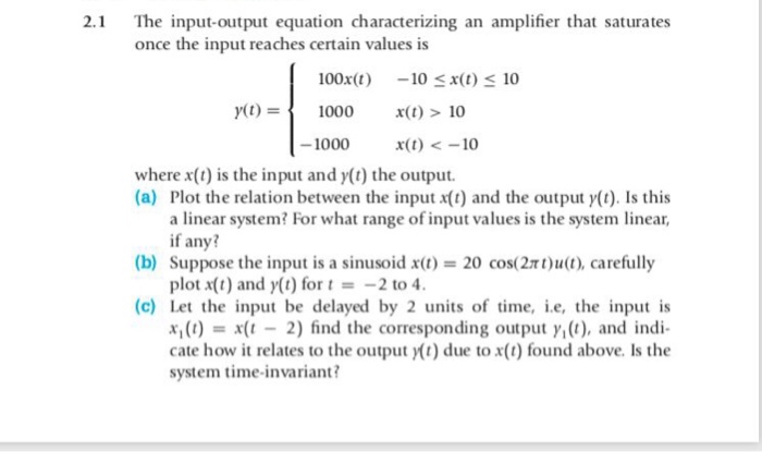 Solved The input-output equation characterizing an amplifier | Chegg.com