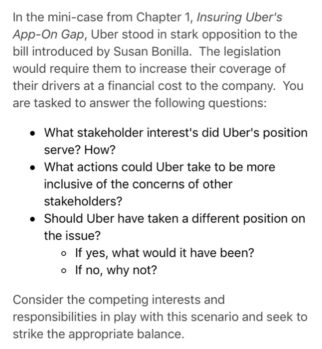 Solved In the mini-case from Chapter 1, Insuring Uber's | Chegg.com