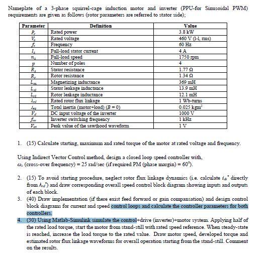 Solved Nameplate of a 3-phase squirrel-cage | Chegg.com
