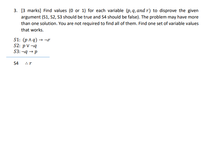 Solved 3. [3 marks] Find values ( 0 or 1 ) for each variable | Chegg.com