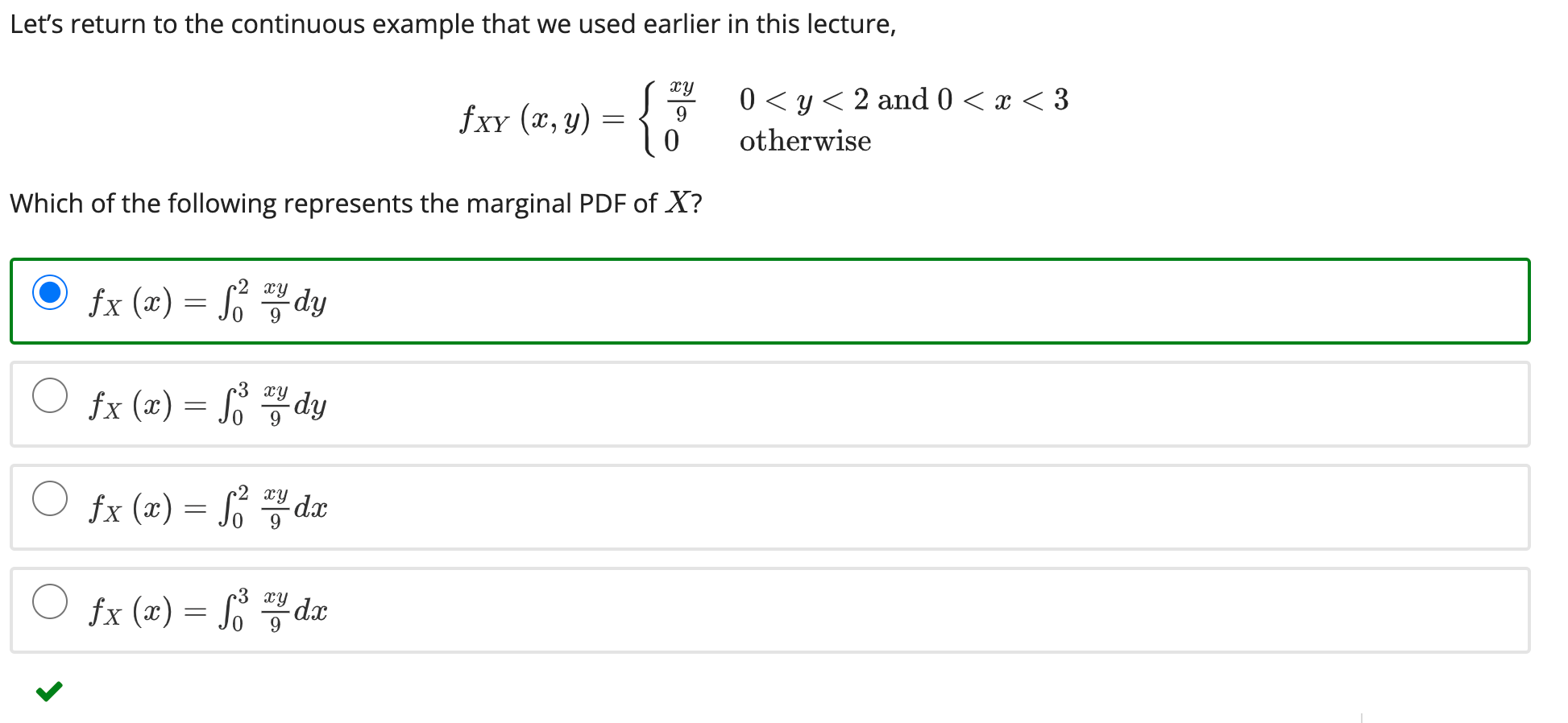Solved The marginal PDF of X is as seen in the image. What | Chegg.com