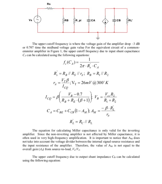 Upper Cutoff Frequency of a Common-Emitter Amplifier | Chegg.com
