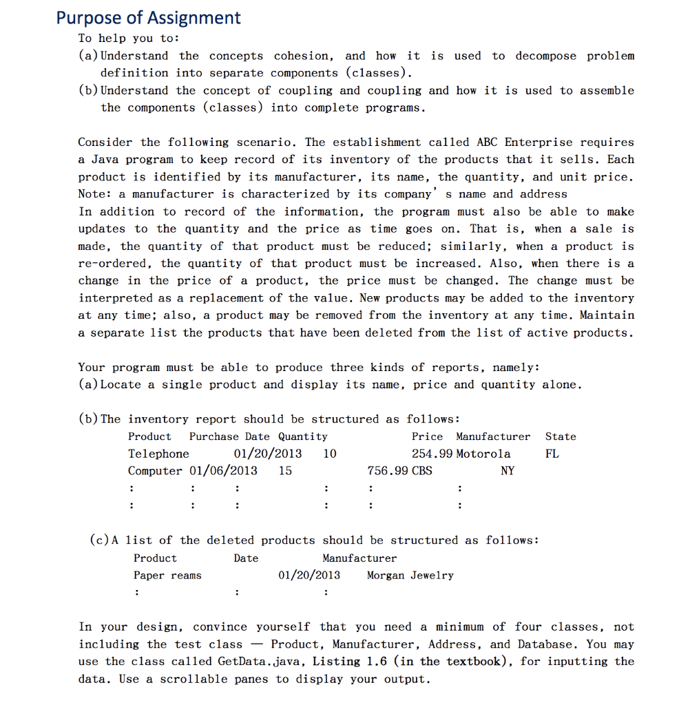 Solved Purpose of Assignment To help you to: (a) Understand | Chegg.com