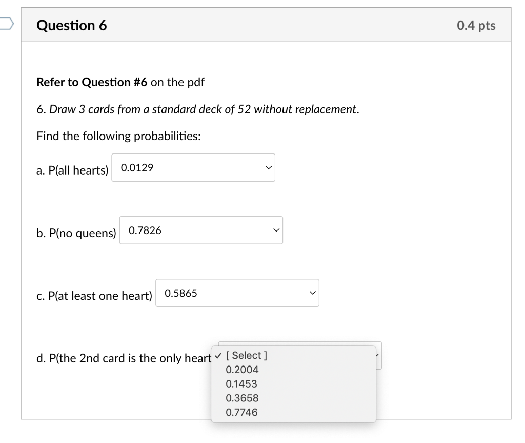 Solved Refer to Question #6 on the pdf 6. Draw 3 cards from | Chegg.com