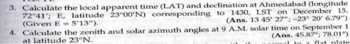 Solved 3. Calculate the local apparent time (LAT) and | Chegg.com