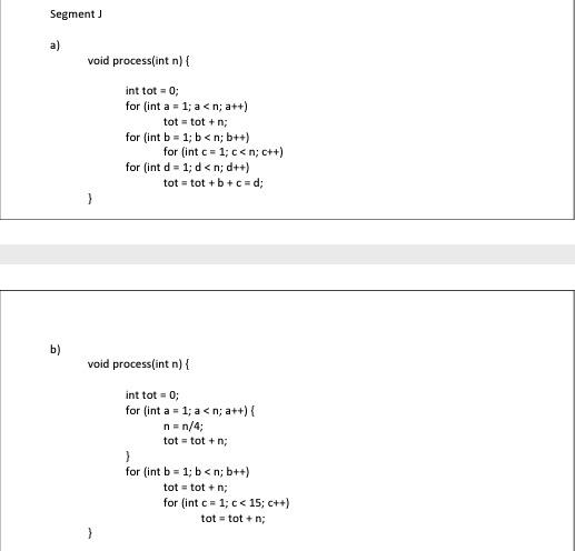 Segment J a) b) void process(int n) { int tot = t = | Chegg.com