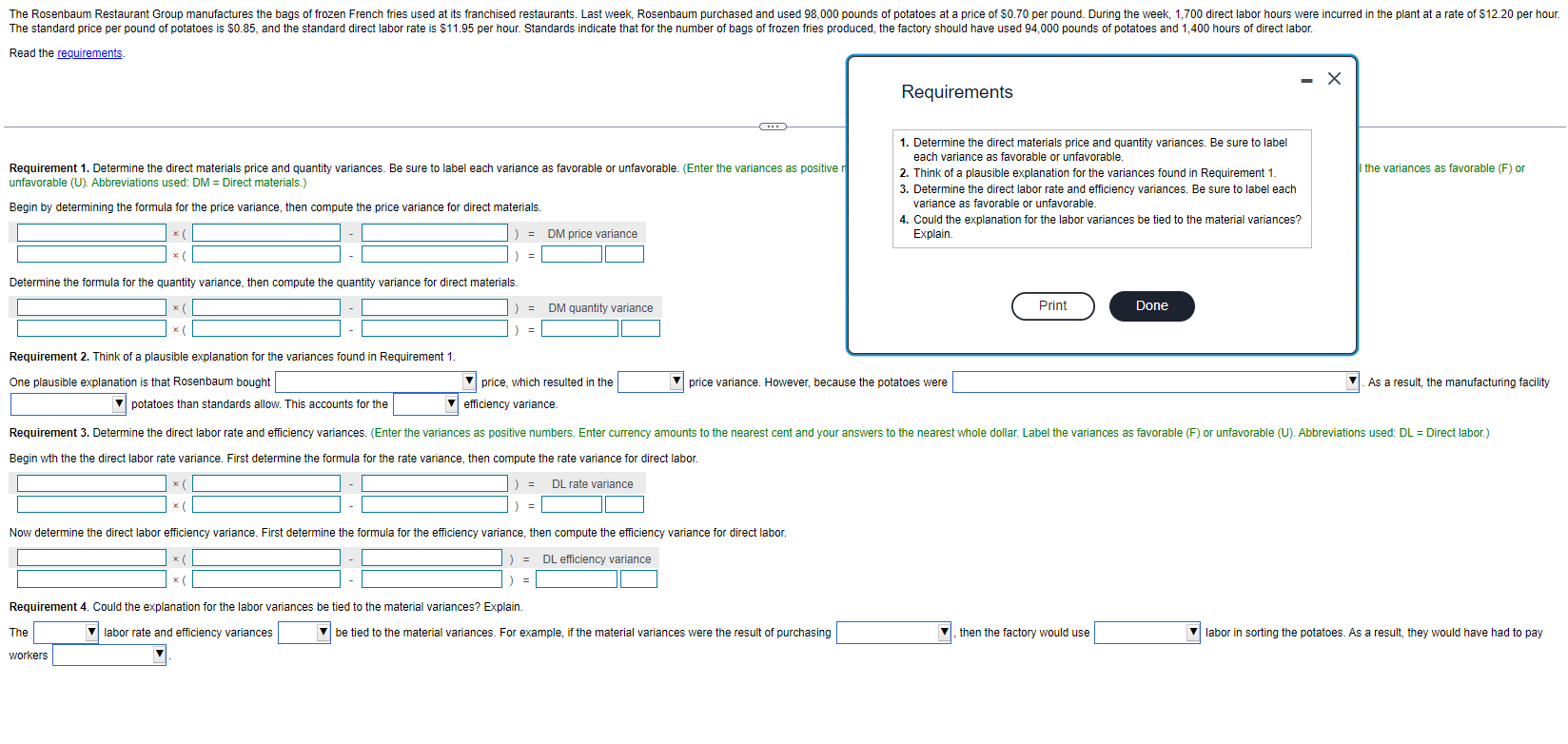 Solved Requirements 1. Determine the direct materials price | Chegg.com