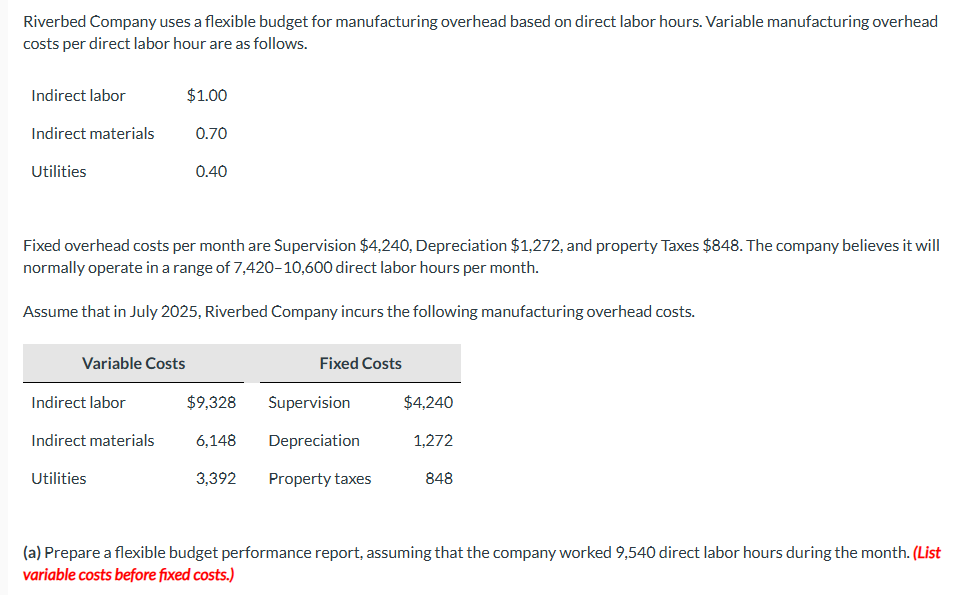 Riverbed Company uses a flexible budget for | Chegg.com