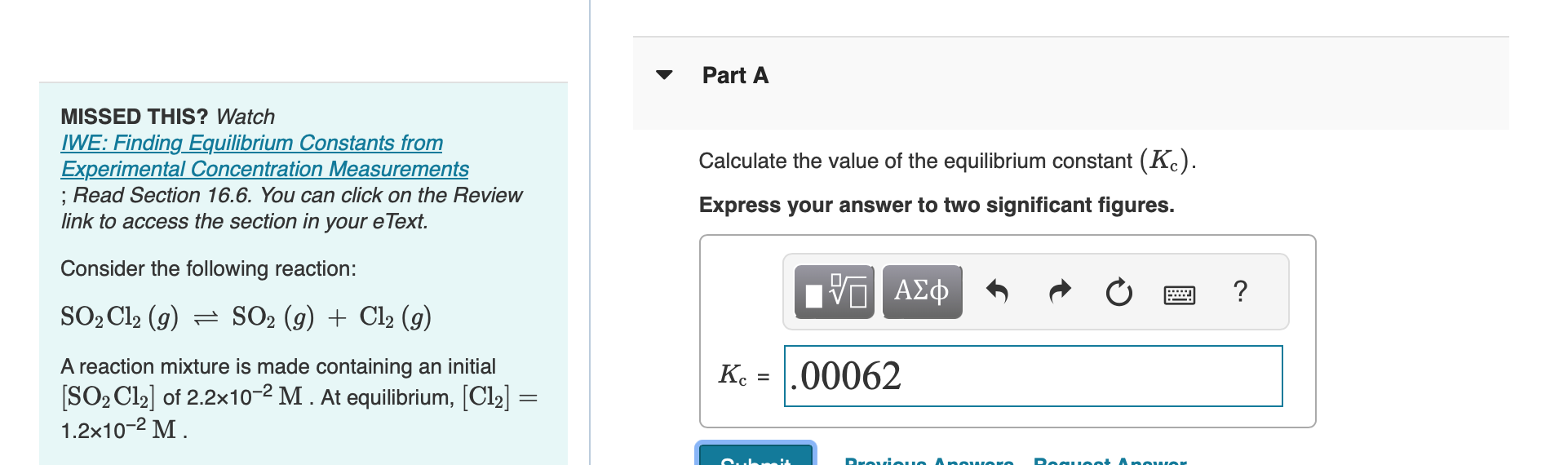 Solved MISSED THIS? Watch IWE: Finding Equilibrium Constants | Chegg.com