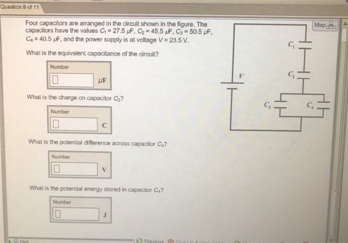 Solved Question 8 of 11 Four capacitors are arranged in the | Chegg.com