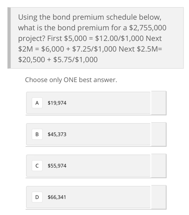 Solved Using the bond premium schedule below, what is the | Chegg.com