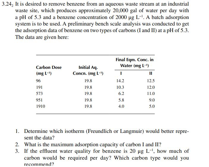 3.242 It is desired to remove benzene from an aqueous | Chegg.com