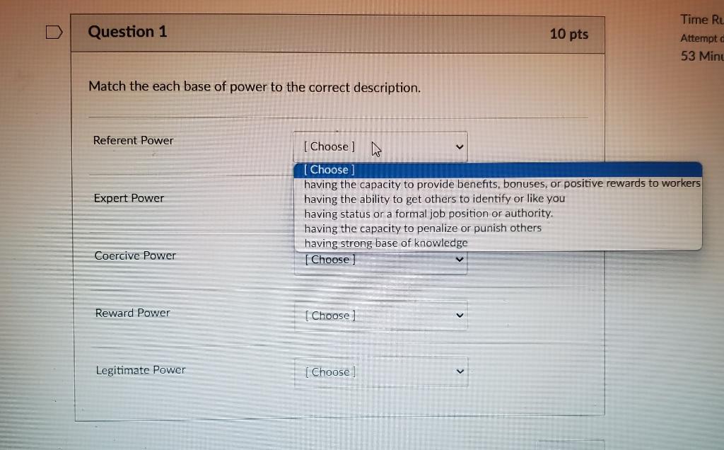 Solved Question 1 10pts Match the each base of power to the | Chegg.com Solved Question 1 10pts Match the each base of power to the | Chegg.com