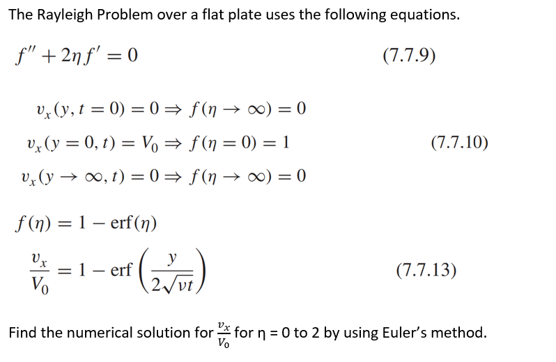 The Rayleigh Problem over a flat plate uses the | Chegg.com