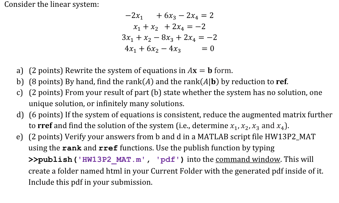 Solved Consider the linear system: | Chegg.com