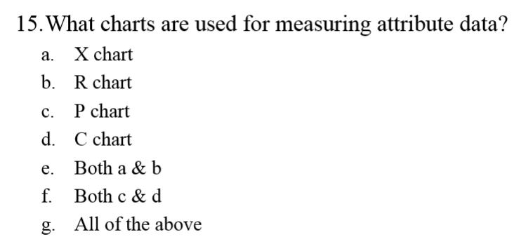 Solved 15. What charts are used for measuring attribute | Chegg.com