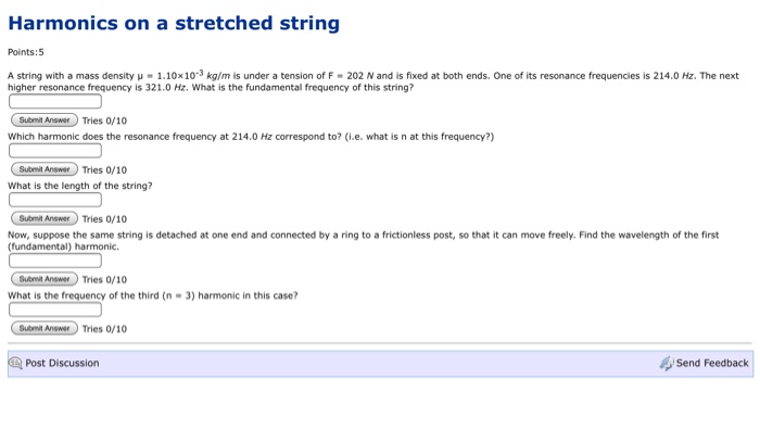 Solved Harmonics on a stretched string Points:5 A string | Chegg.com