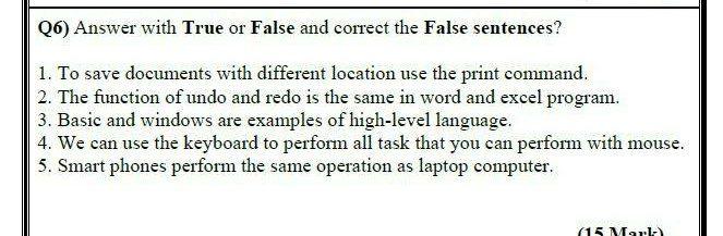 Solved (6) Answer with True or False and correct the False | Chegg.com