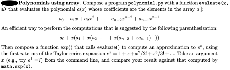 Solved Polynomials using array. Compose a program | Chegg.com