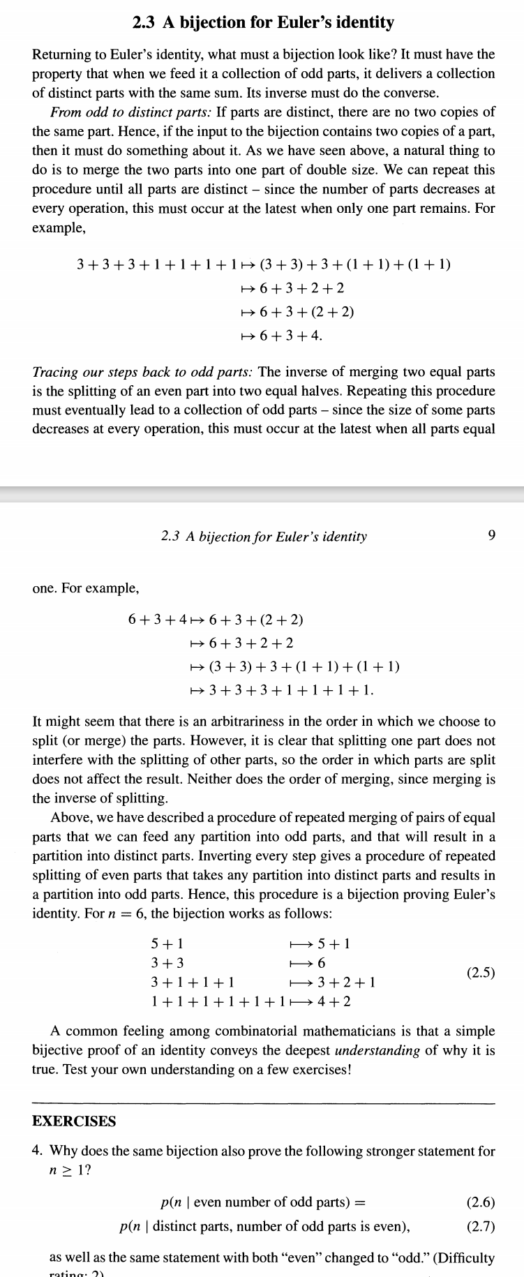 Solved 2.3 A bijection for Euler's identity Returning to | Chegg.com