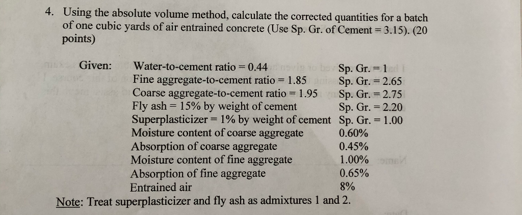 Solved 4. Using the absolute volume method, calculate the | Chegg.com
