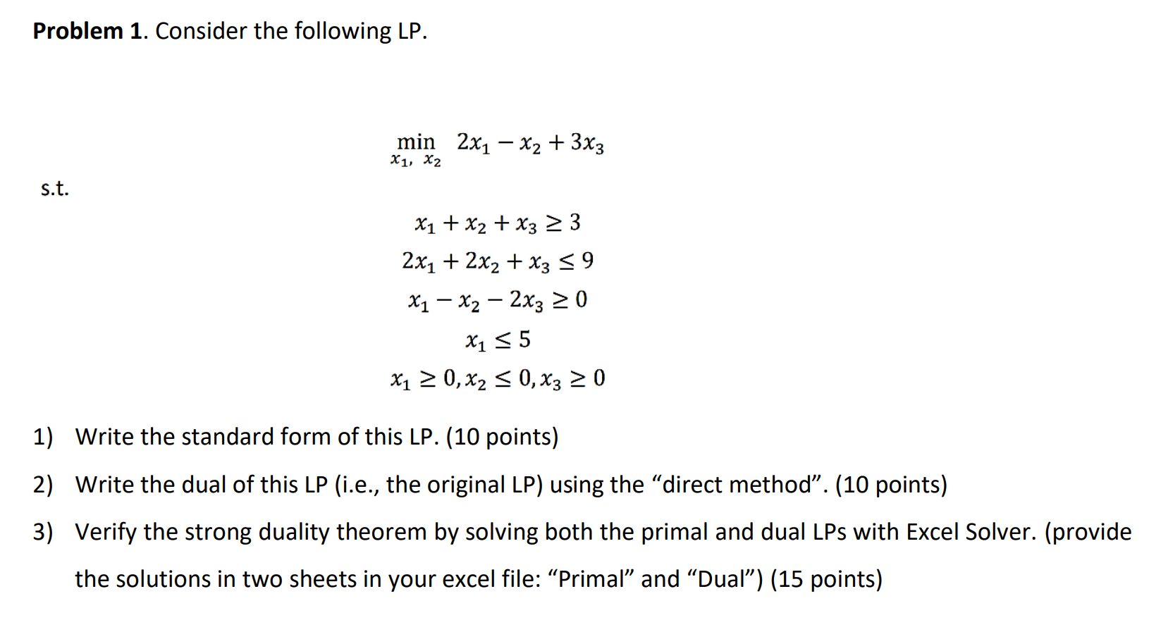 Solved Problem 1. Consider the following LP. min 2x1 – x2 + | Chegg.com