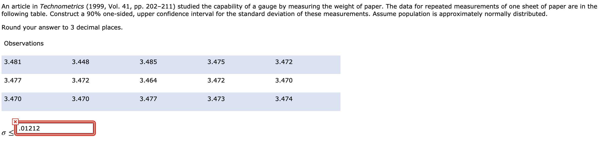 Solved An article in Technometrics (1999, Vol. 41, pp. | Chegg.com